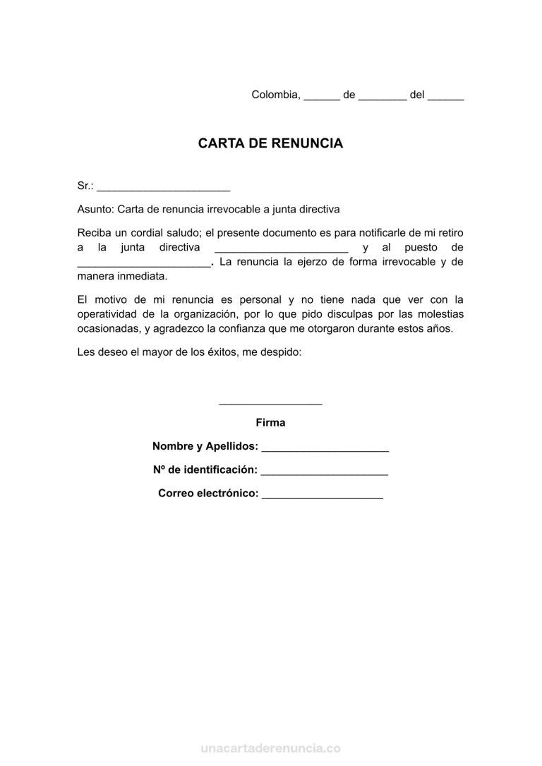 ᐅ Carta de Renuncia Irrevocable a Junta Directiva ️