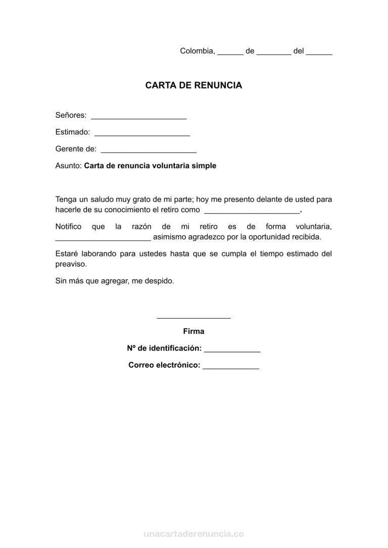 ᐅ Carta de Renuncia Voluntaria Simple (Word y PDF) ️